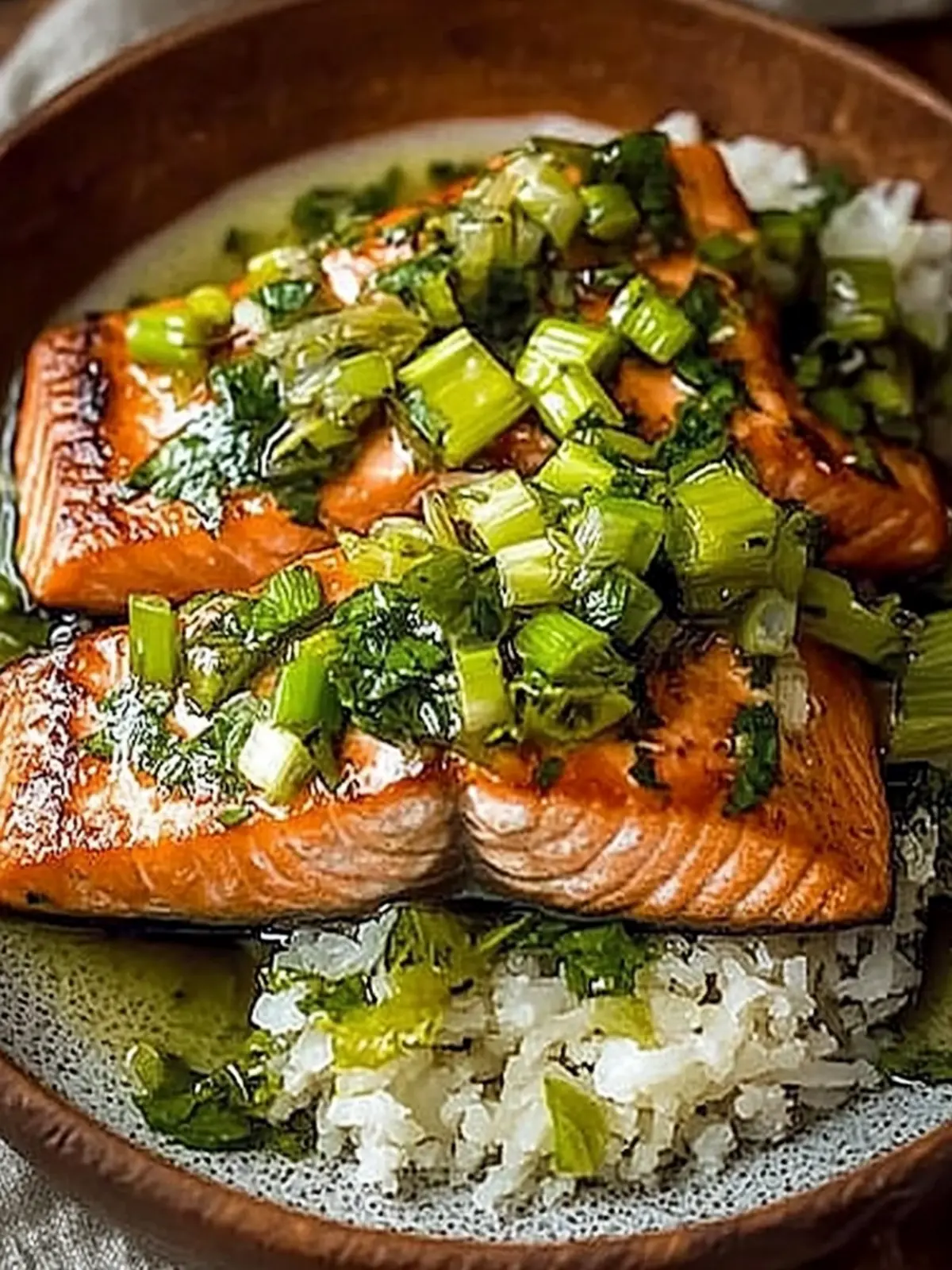 Easy Miso Butter Salmon with Sizzled Scallion Salsa Verde