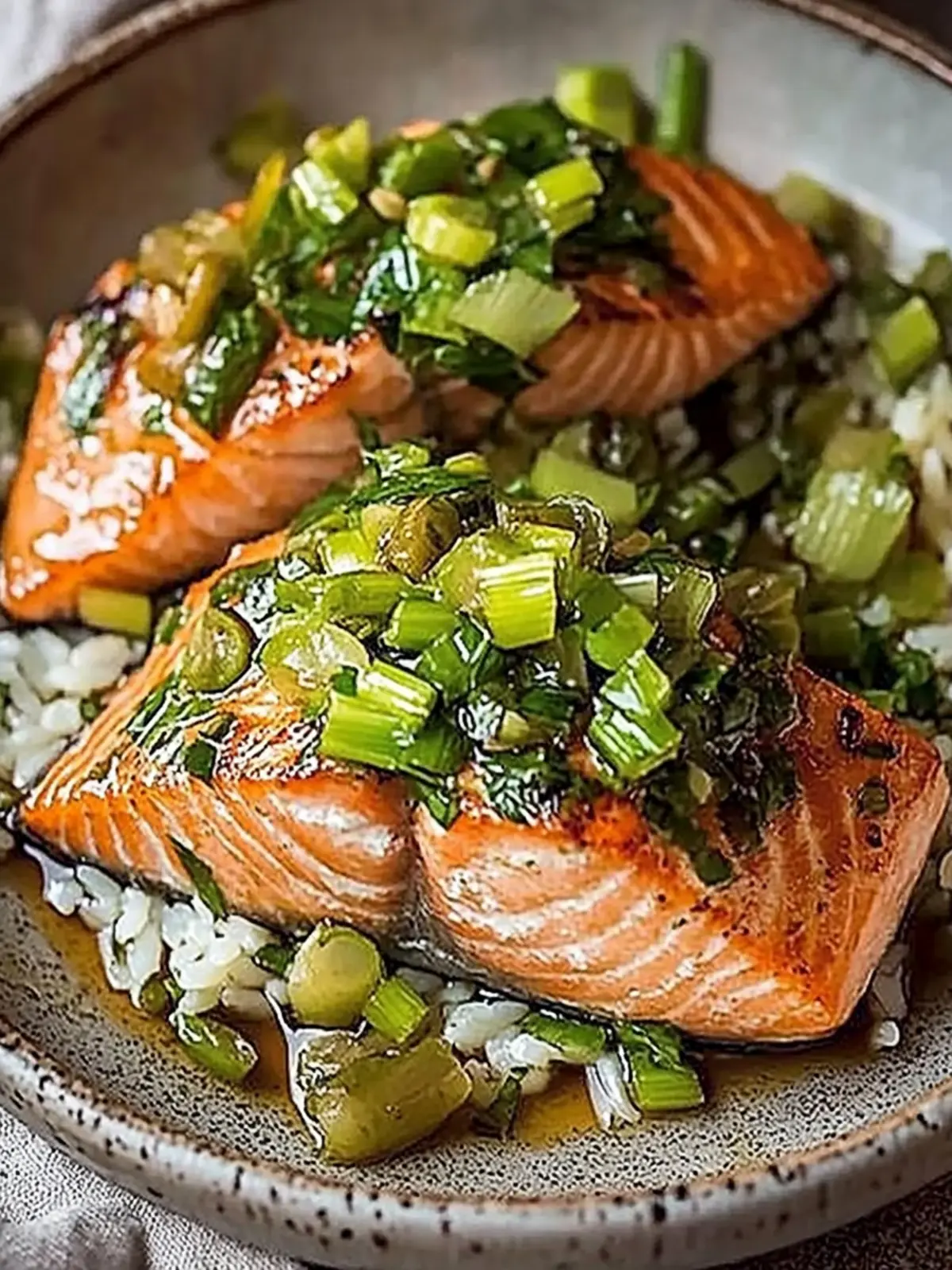 Easy Miso Butter Salmon with Sizzled Scallion Salsa Verde