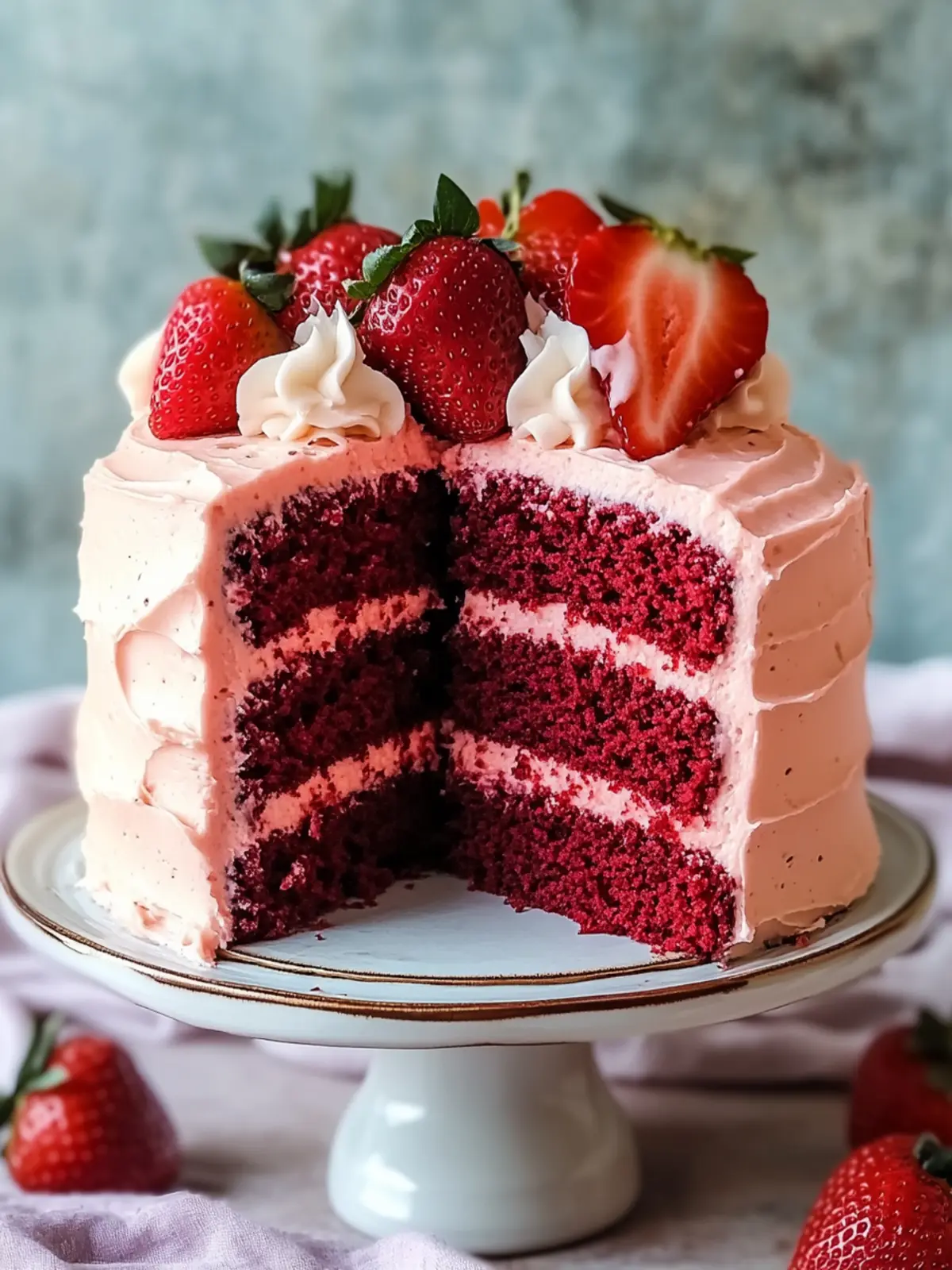 Irresistible Strawberry Red Velvet Cake with Creamy Frosting