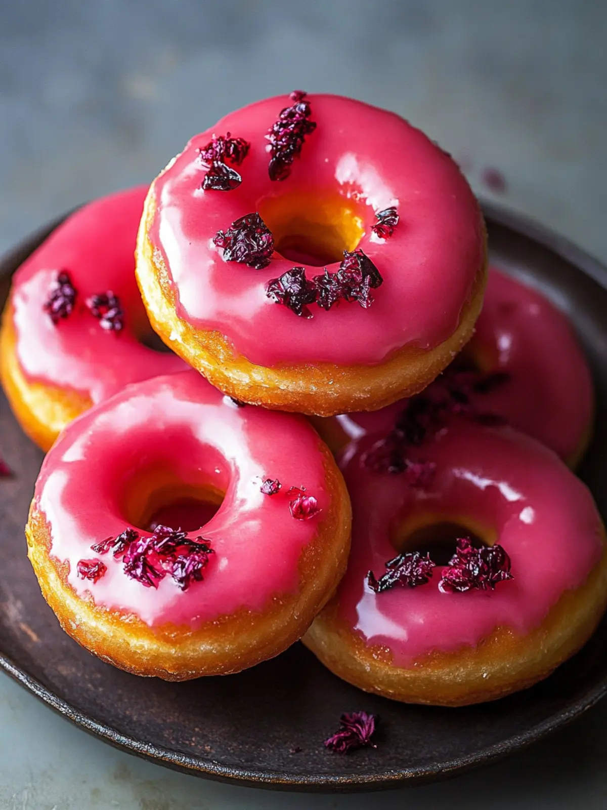 Irresistible Yeast Doughnuts with Magical Hibiscus Glaze