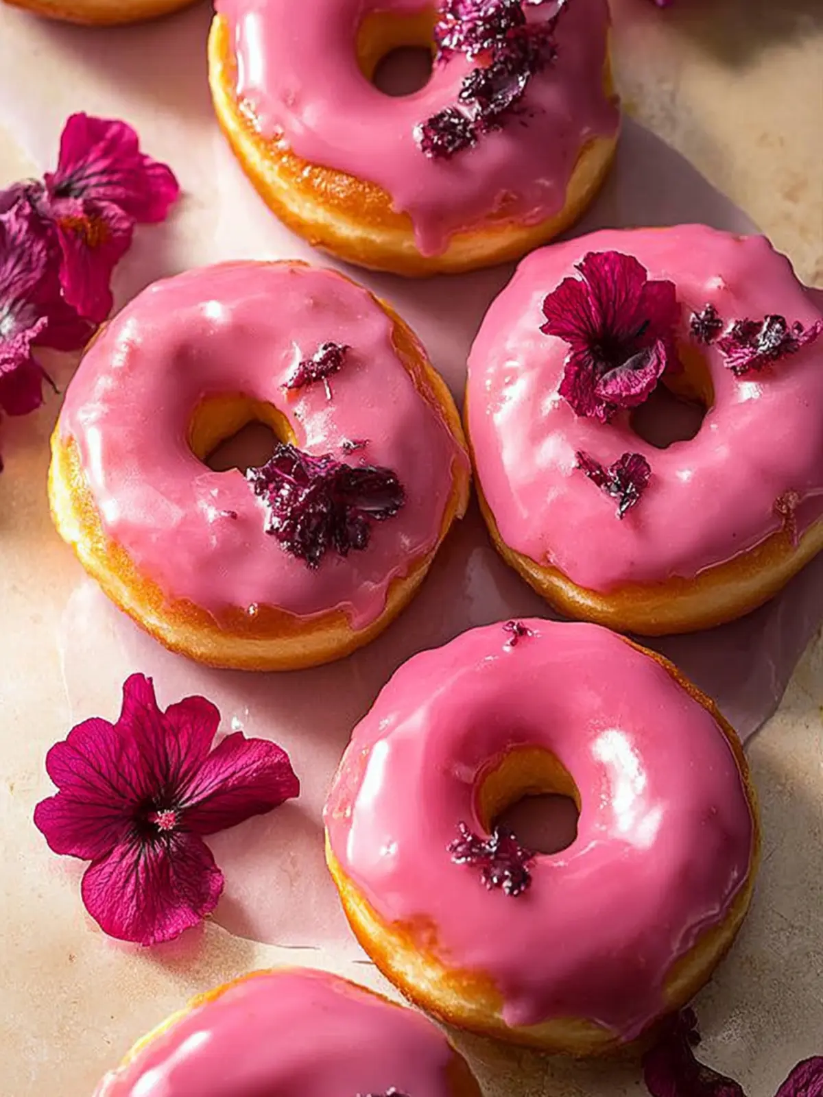 Irresistible Yeast Doughnuts with Magical Hibiscus Glaze